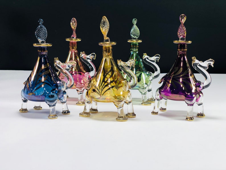 Egyptian Hand Blown Glass Camel Perfume Bottles Decorative by Gold 14k ...
