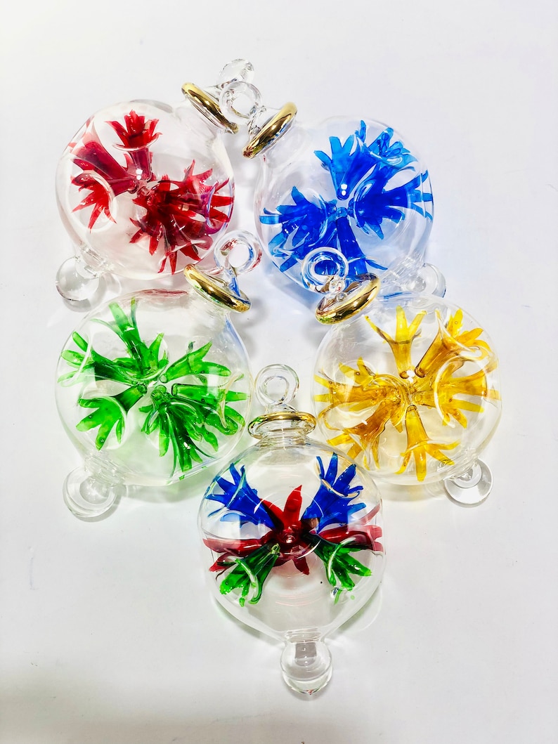 Set of 5 Egyptian Hand Blown Glass Ornaments Gold Decorative - Etsy