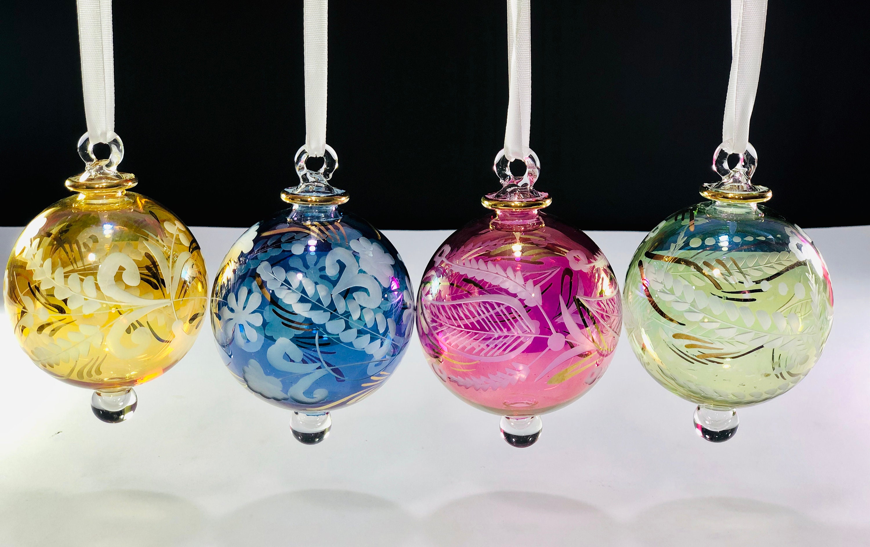 Set of Four Engraved Egyptian Hand Blown Glass Ornaments - Etsy