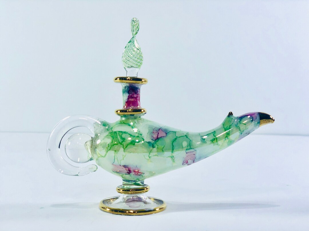 Egyptian Hand Blown Glass Genie Perfume Bottles Gold Decorative ...