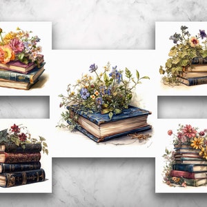 Magic Floral Books, 30 Jpg Clipart, Printable Journal, Watercolor Book ...