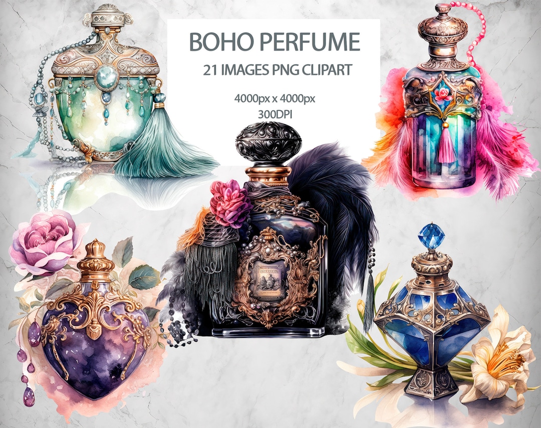 Boho Perfume Bottles, 21 Png Clipart, Printable Journal, Watercolor ...