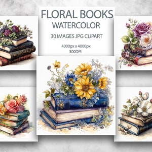 Magic Floral Books, 30 Jpg Clipart, Printable Journal, Watercolor Book ...