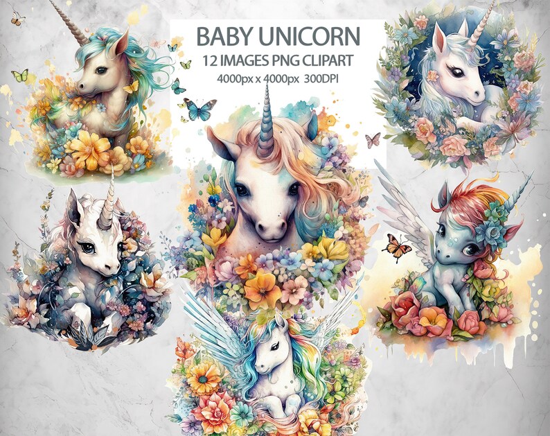 Baby Unicorn Clipart PNG Watercolor Cute Unicorn Clipart - Etsy