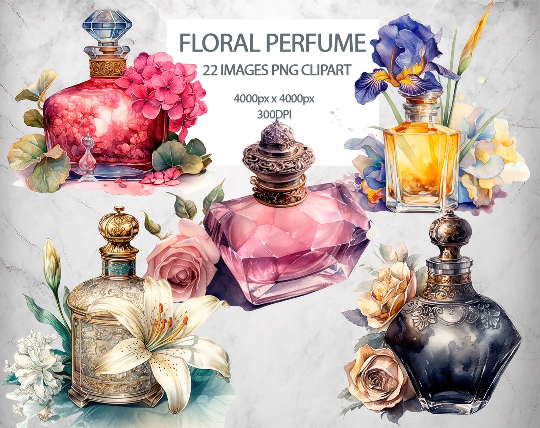 Floral Perfume Bottles, 22 Png Clipart, Watercolor Vintage Perfume ...
