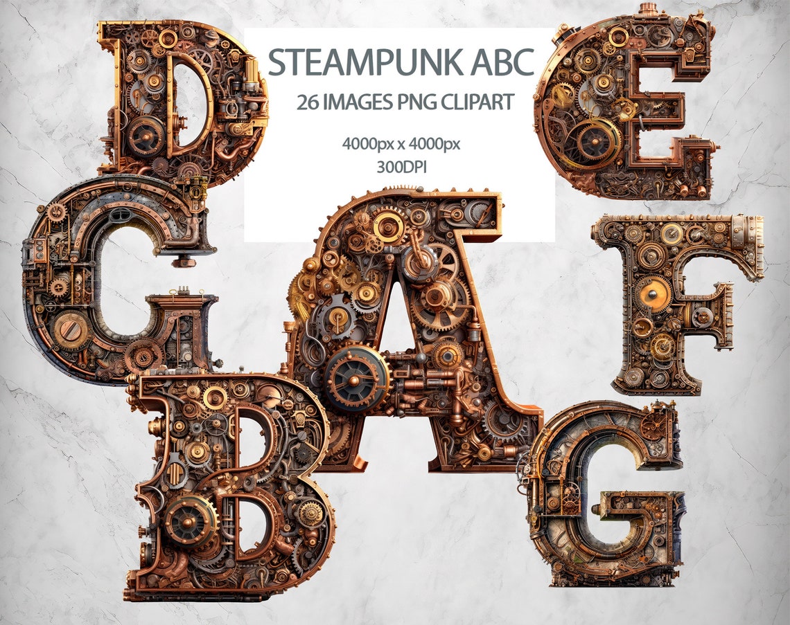 Steampunk Letters 26 Png Clipart Alphabet Steampunk Printable - Etsy