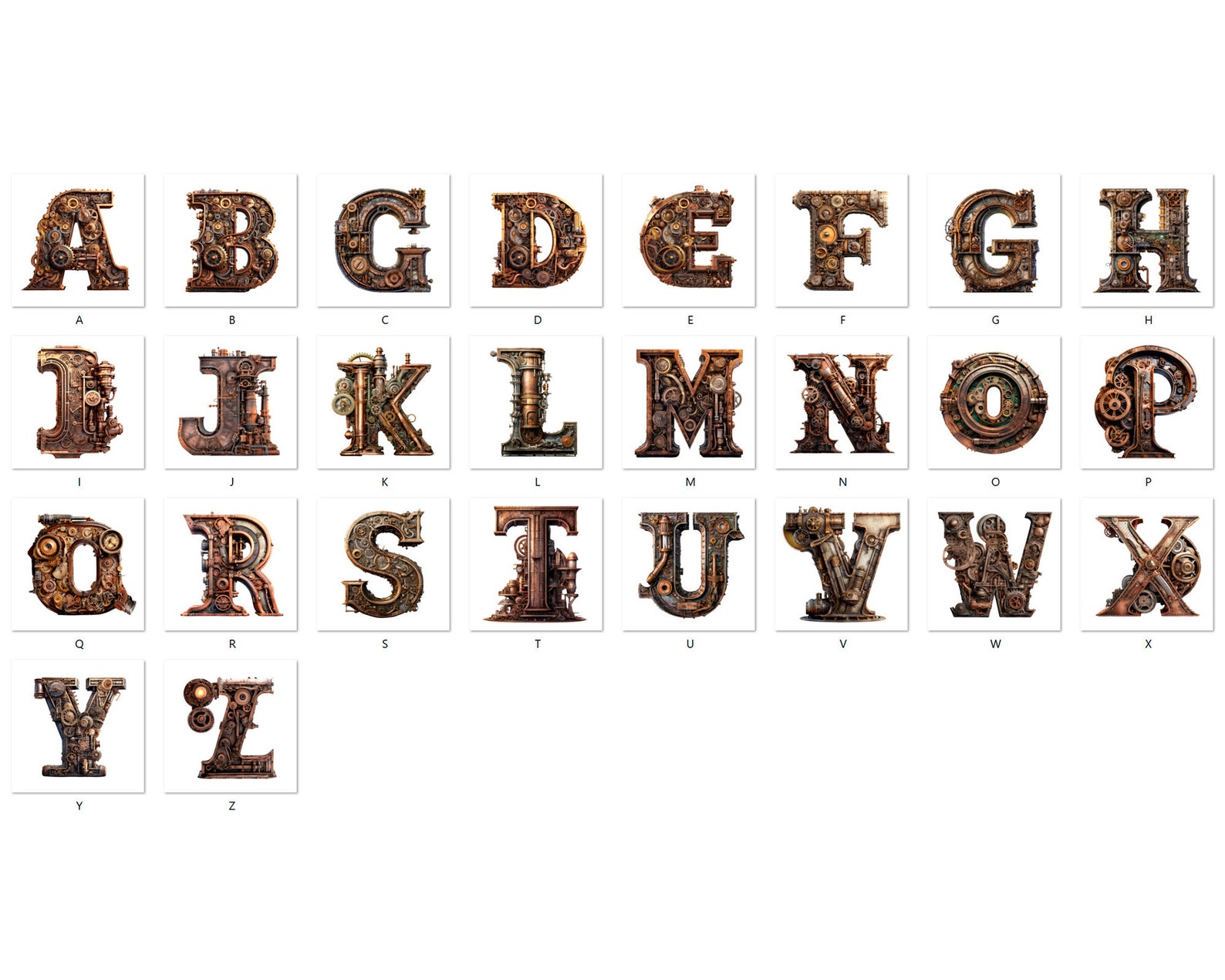 Steampunk Letters 26 Png Clipart Alphabet Steampunk Printable - Etsy