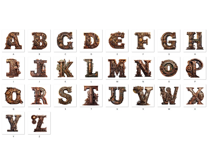 Steampunk Letters 26 Png Clipart Alphabet Steampunk Printable Etsy