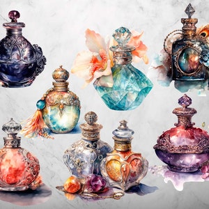 Boho Perfume Bottles, 21 Png Clipart, Printable Journal, Watercolor ...