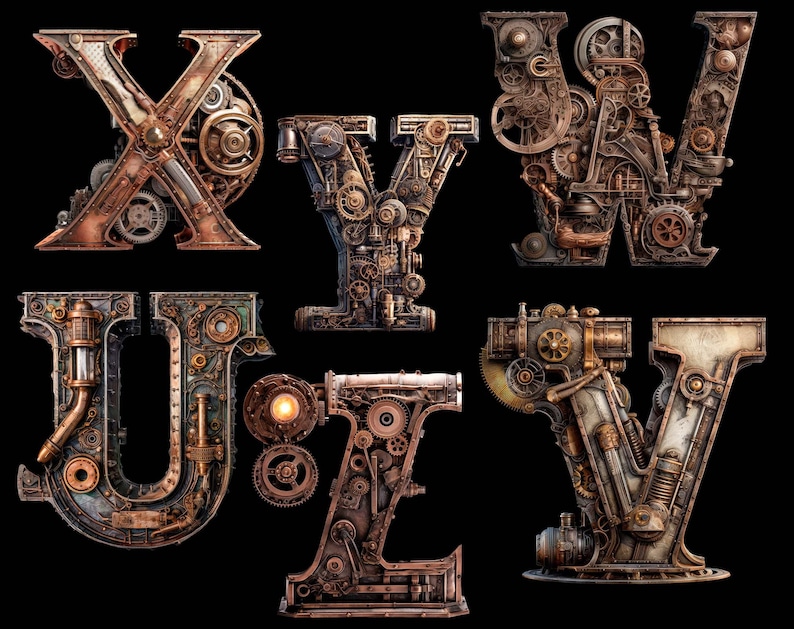 Steampunk Letters 26 Png Clipart Alphabet Steampunk Printable - Etsy