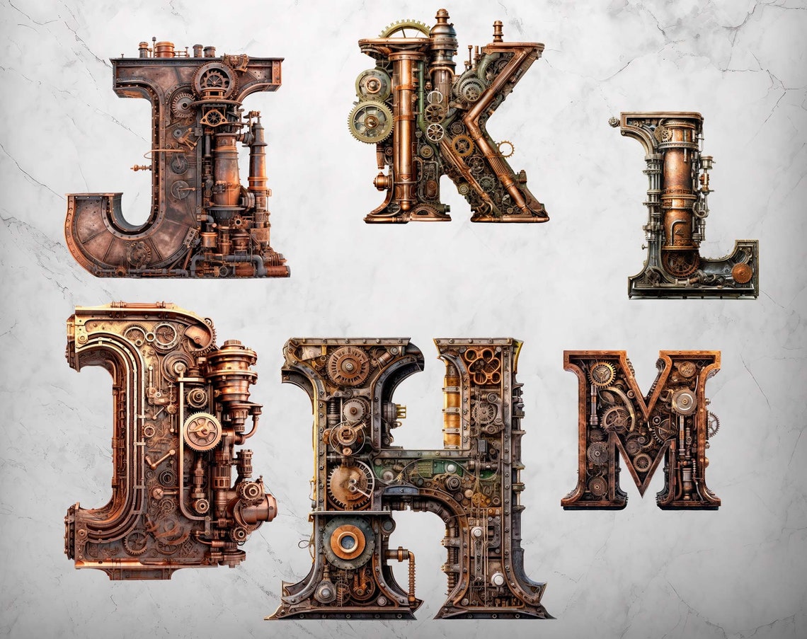 Steampunk Letters 26 Png Clipart Alphabet Steampunk Printable - Etsy