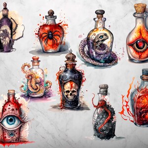 Clipart Witch Bottles, Watercolor Bottle Monster, 40 PNG Clip Art ...