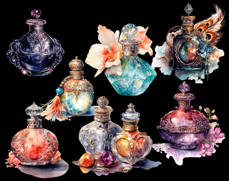 Boho Perfume Bottles 21 Png Clipart Printable Journal - Etsy