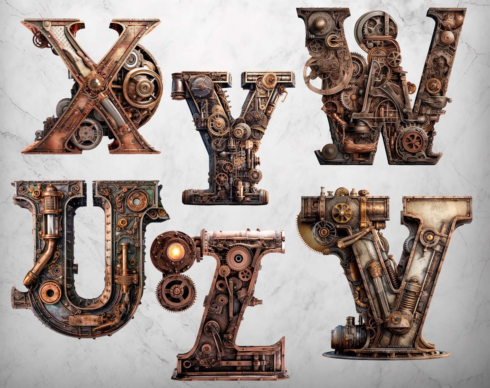 Steampunk Letters 26 Png Clipart Alphabet Steampunk Printable - Etsy