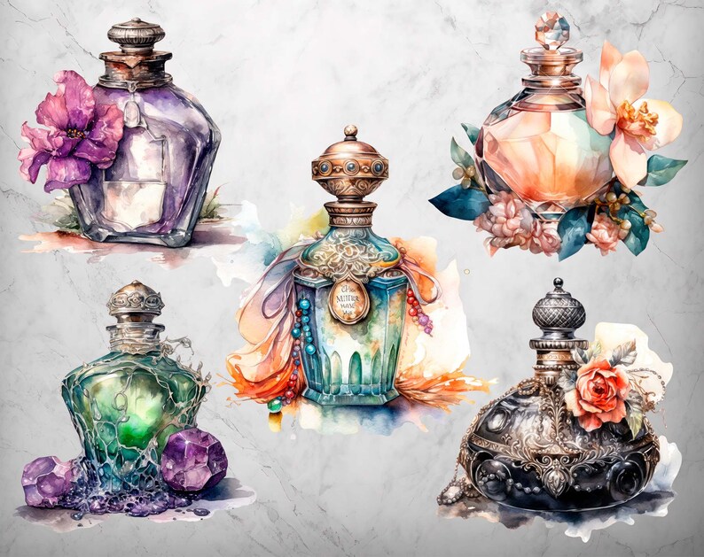 Boho Perfume Bottles 21 Png Clipart Printable Journal - Etsy