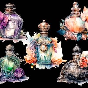 Boho Perfume Bottles, 21 Png Clipart, Printable Journal, Watercolor ...