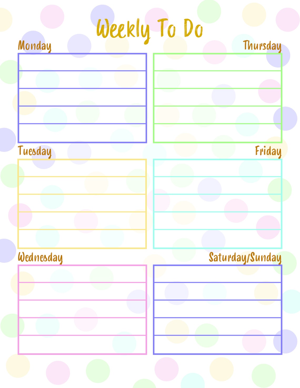 Polka Dot Weekly Planner/to Do Printable PDF - Etsy