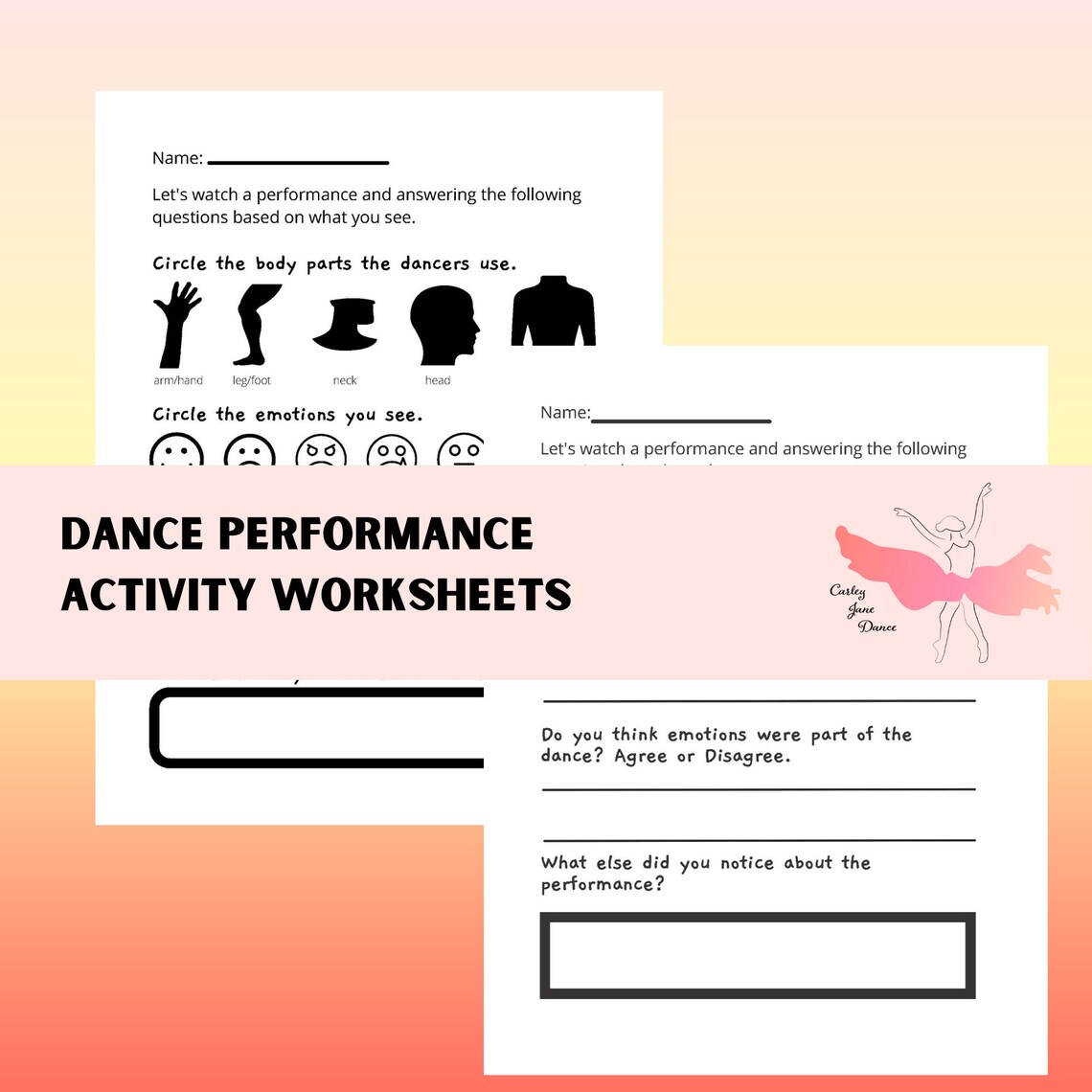 Dance Performance Activity Worksheets - Etsy