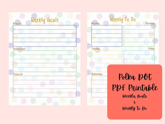 Polka Dot Weekly Planner/to Do Printable PDF | Etsy