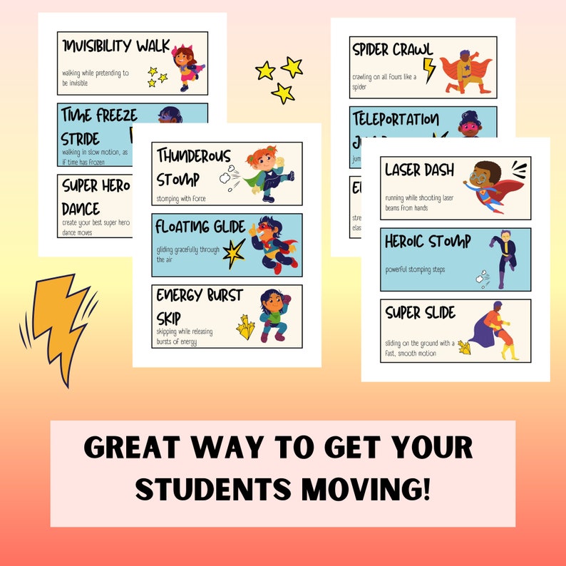 Superhero Creative Movement Cards Dance Lesson - Etsy