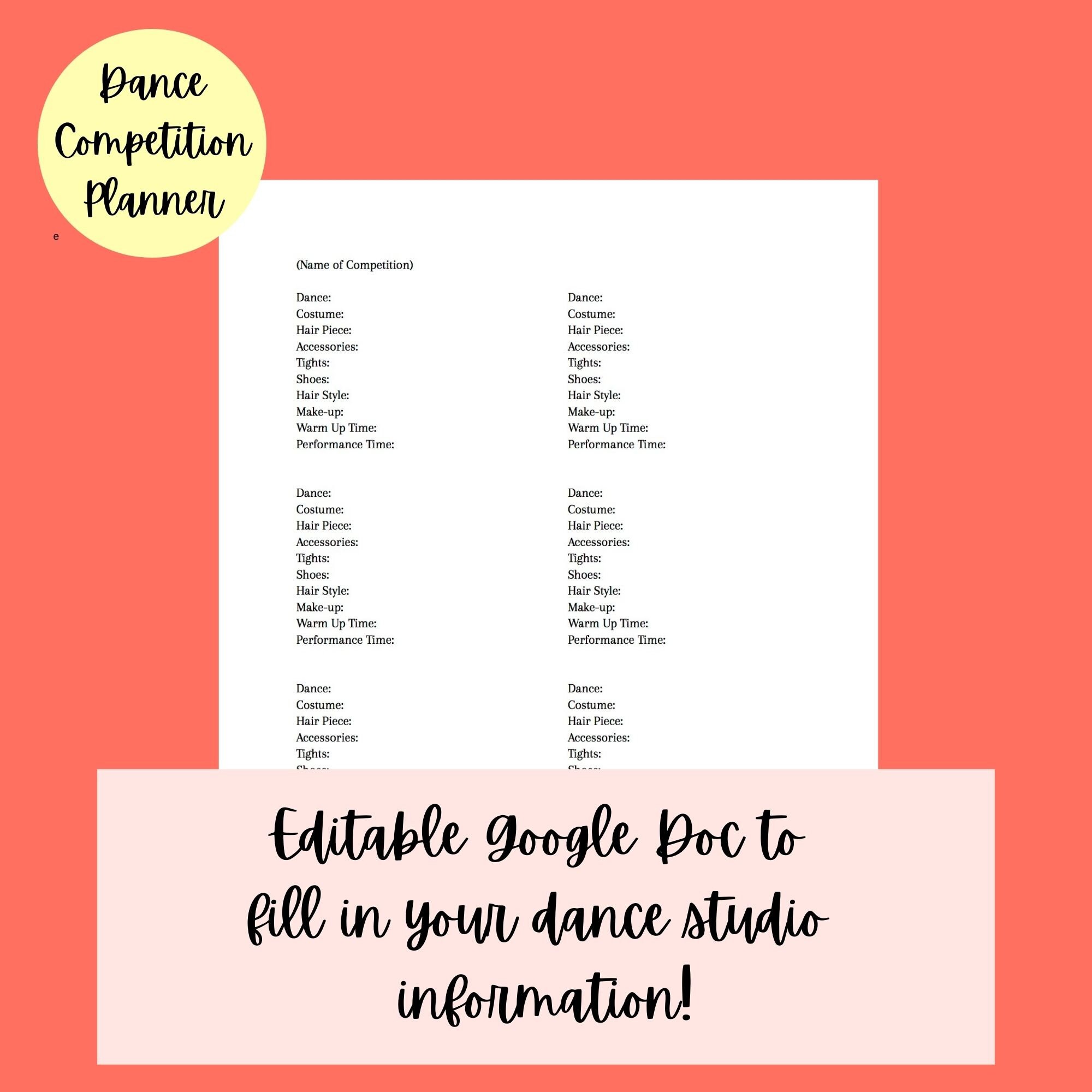 Dance Competition Planner Editable File - Etsy