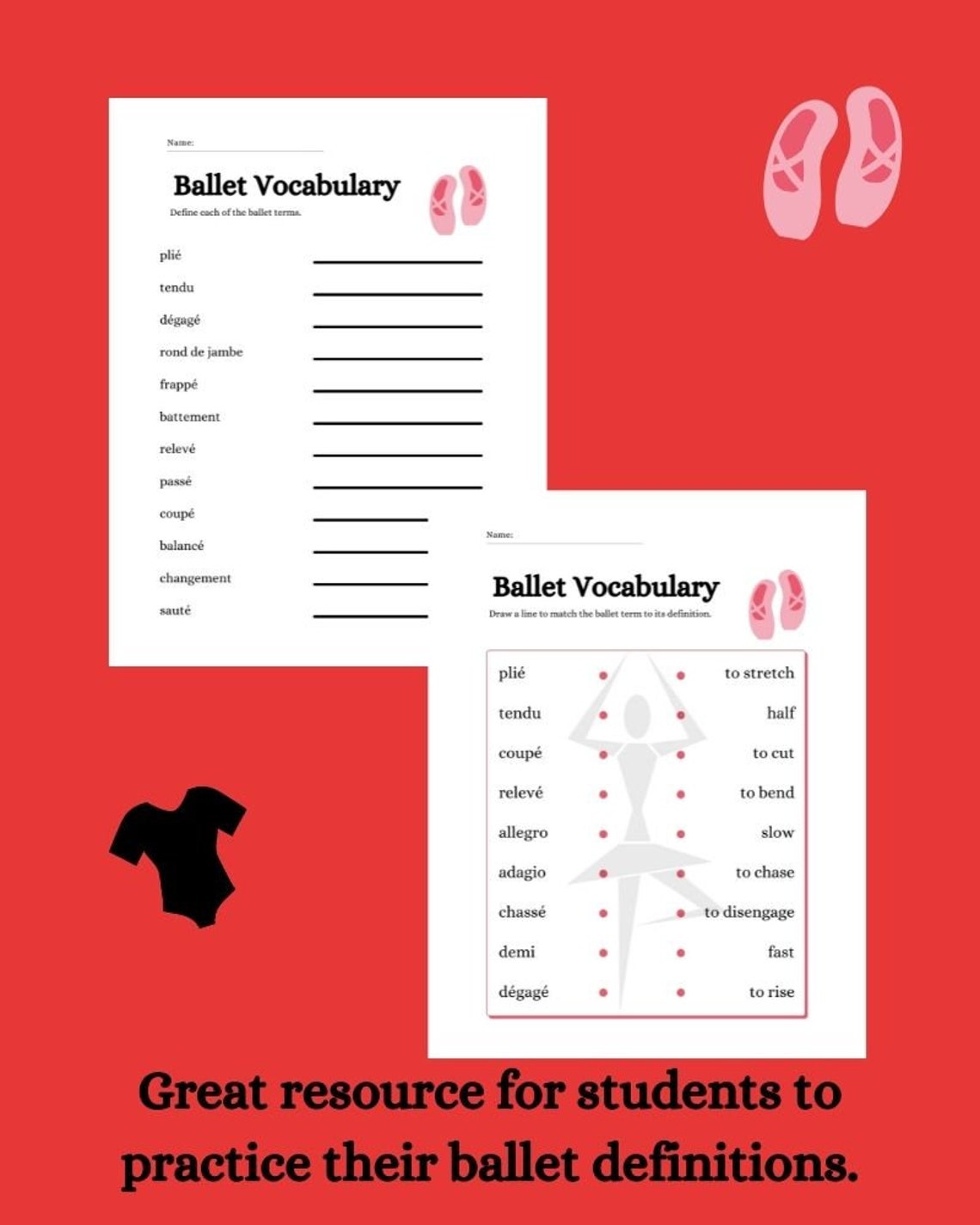 Ballet Vocabulary Worksheet - Etsy