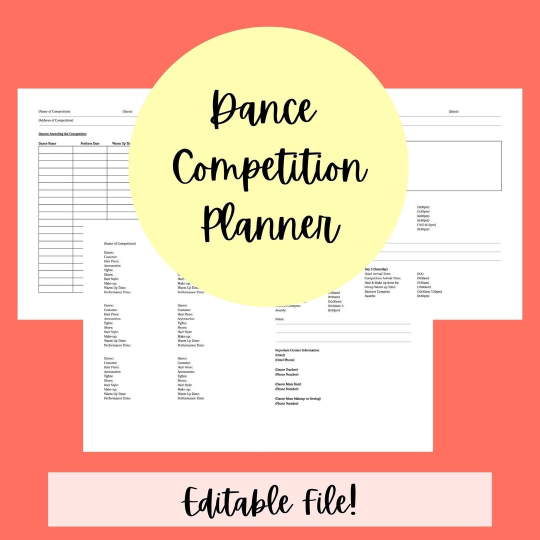 Dance Competition Planner Editable File - Etsy
