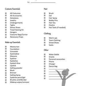 Dance Competition Checklist Printable Digital Download - Etsy