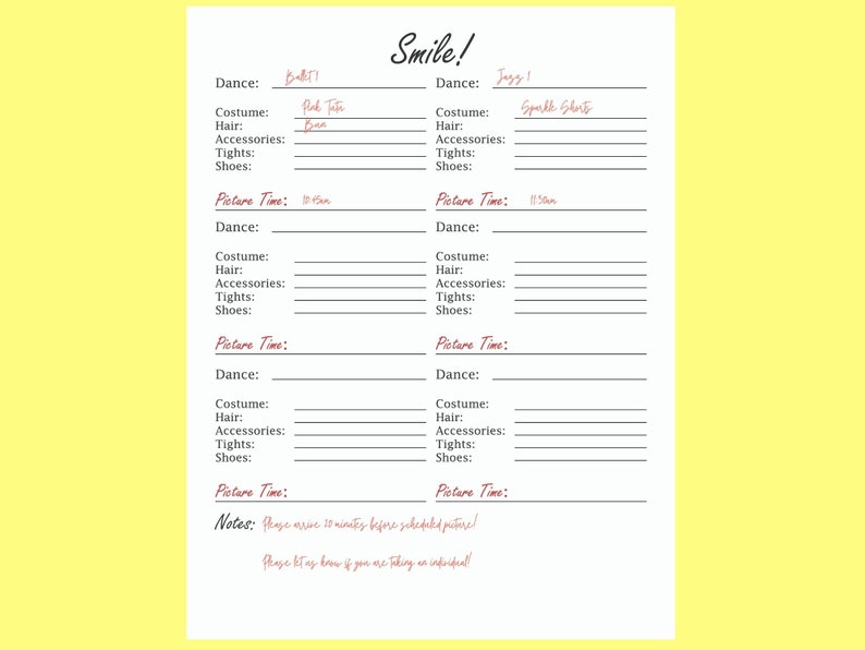Dance Picture Day Checklist Dance Teacher Resource - Etsy