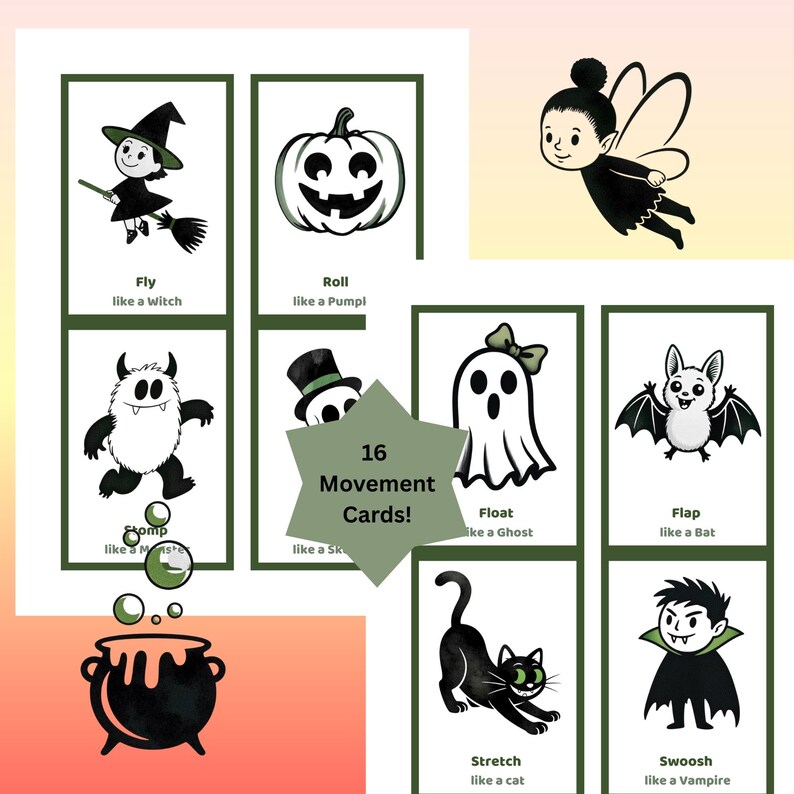 Halloween Movement Cards: Dance Lesson Plan, Kids Activity (PDF) - Etsy