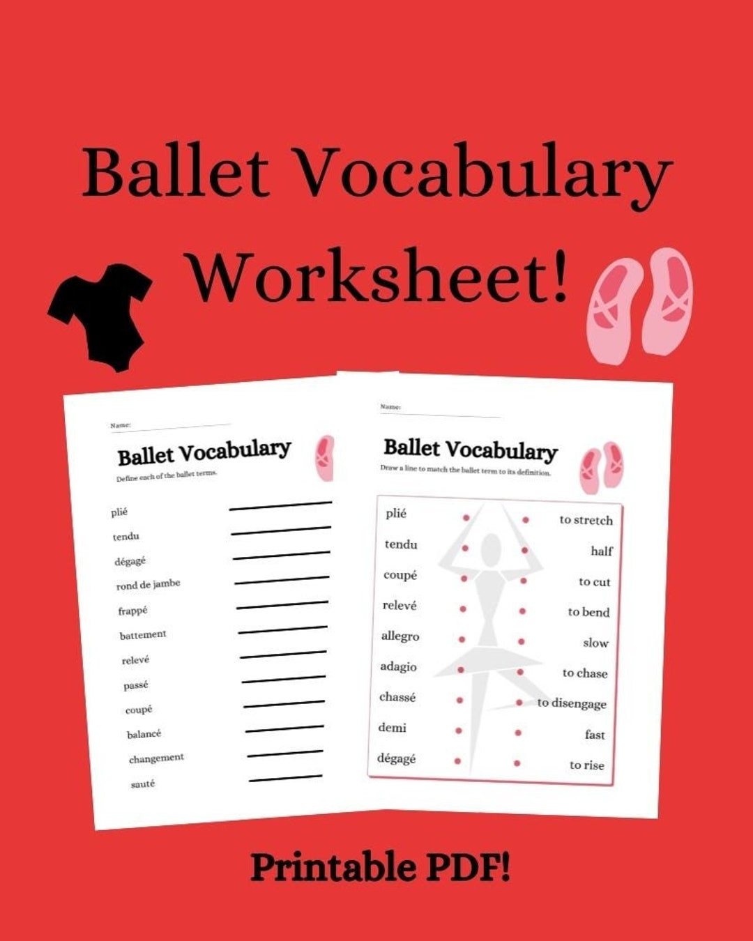 Ballet Vocabulary Worksheet - Etsy