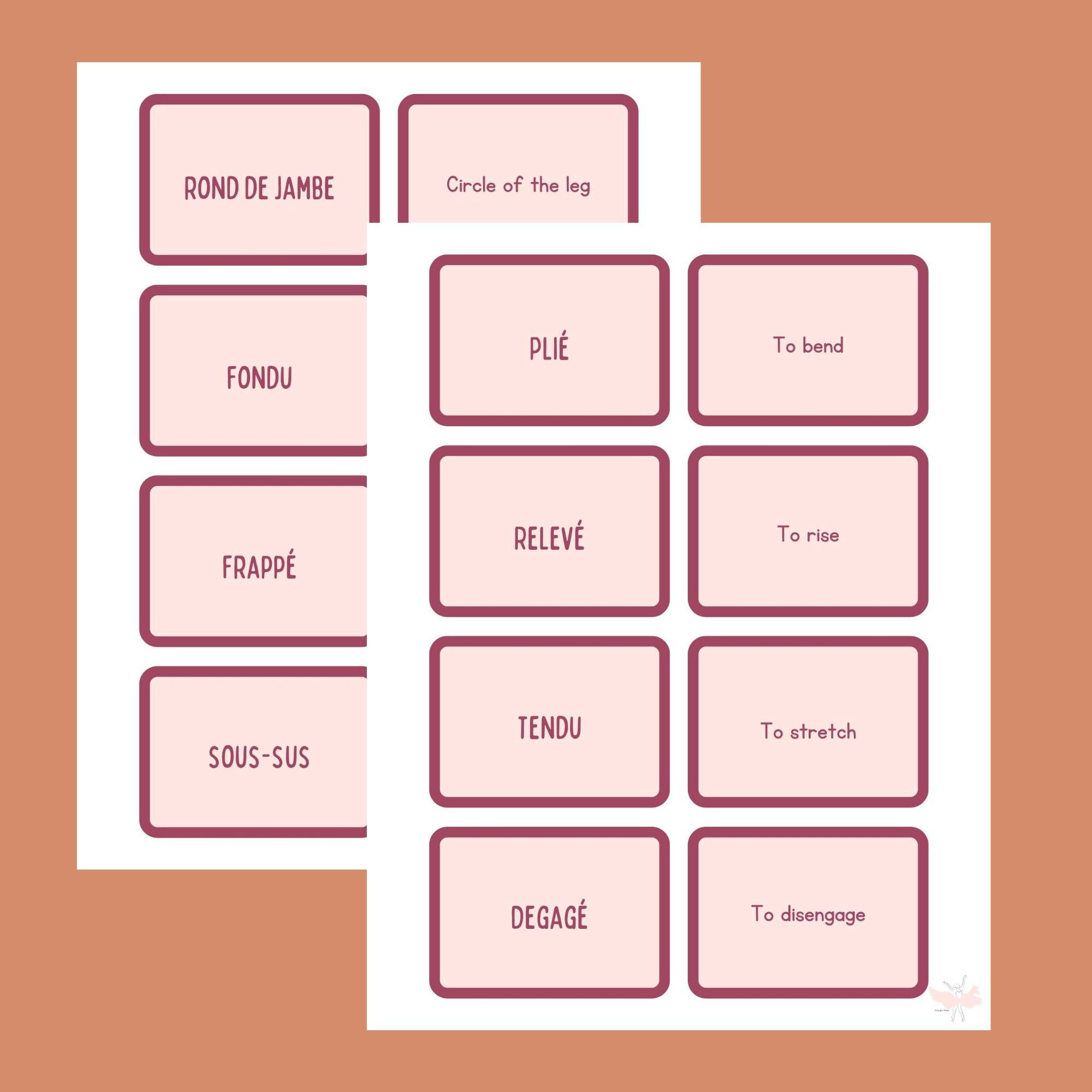 Ballet Terminology Flashcards | Ballet Vocabulary Matching Game for ...