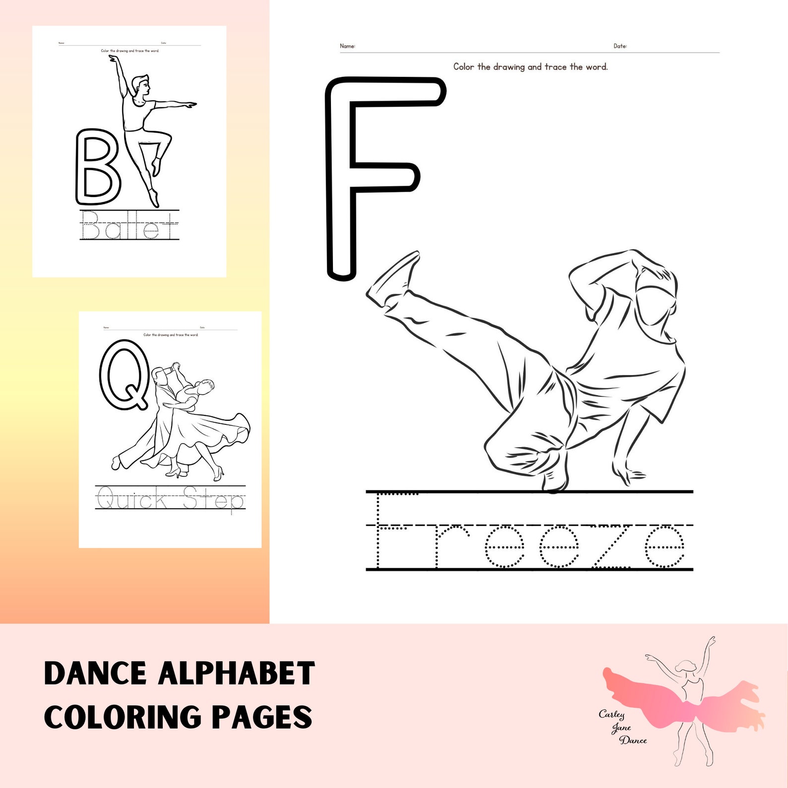 Dance Alphabet Coloring Pages A-Z: Educational Printables (PDF) - Etsy
