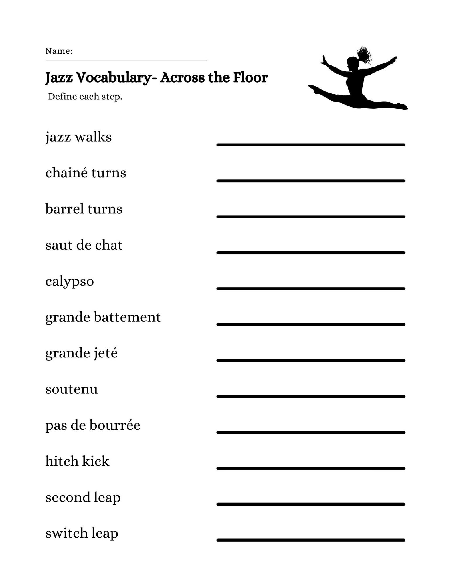 Jazz Dance Vocabulary Packet - Etsy