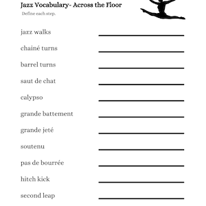 Jazz Dance Vocabulary Packet - Etsy
