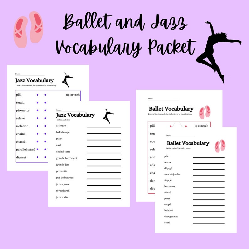 Ballet and Jazz Vocabulary Worksheets - Etsy