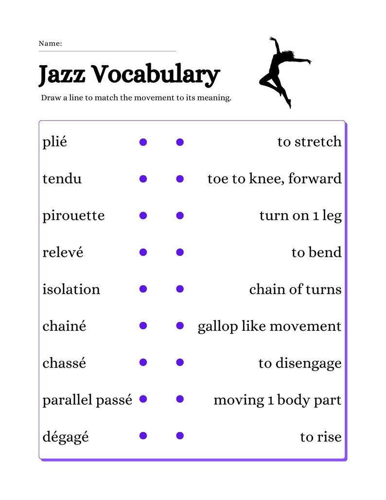 Jazz Dance Vocabulary Packet Etsy