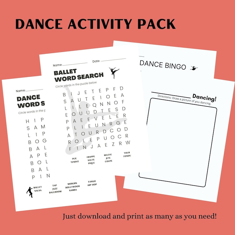 Dance Activity Pack for Students - Etsy