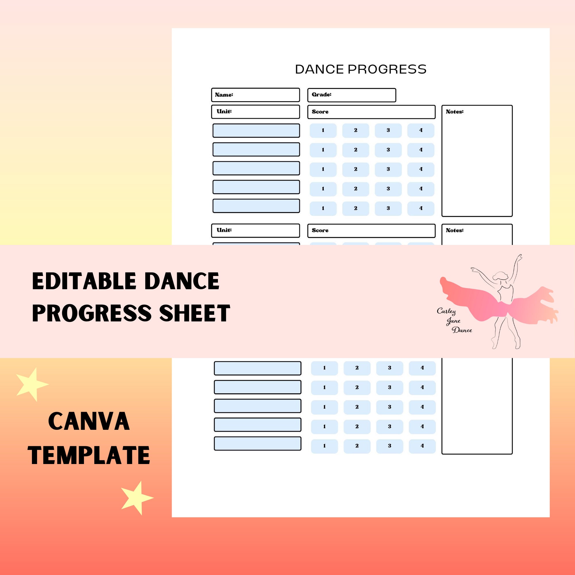 Dance Education Progress Tracker Sheet Editable - Etsy
