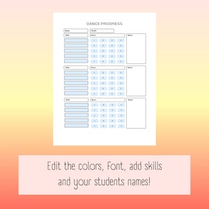 Dance Education Progress Tracker Sheet Editable - Etsy