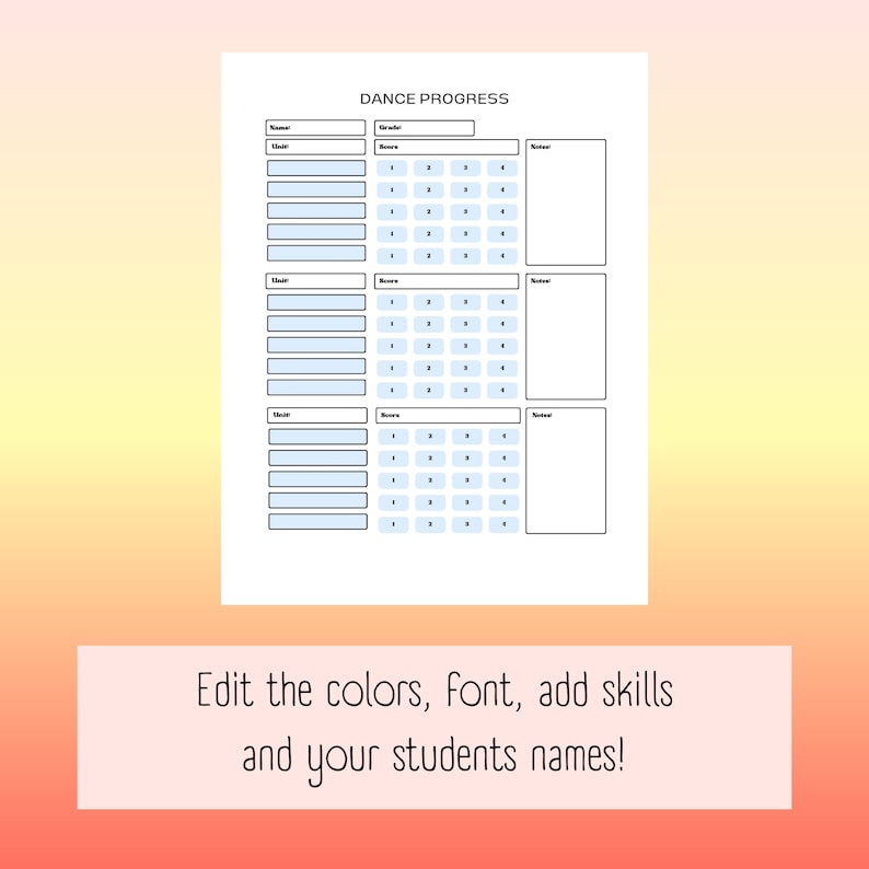 Dance Education Progress Tracker Sheet Editable - Etsy