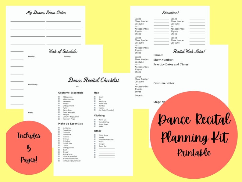 Dance Recital Planning Kit - Etsy