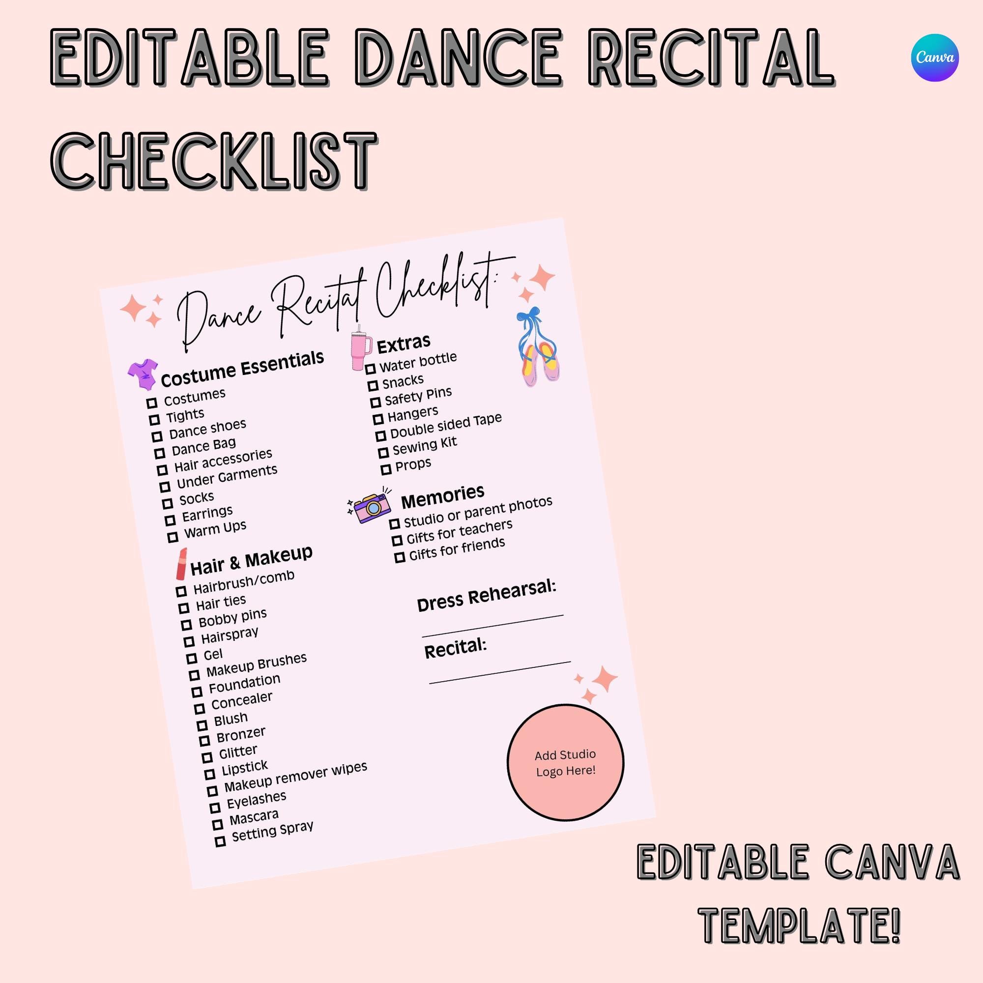 Editable Dance Recital Checklist - Etsy