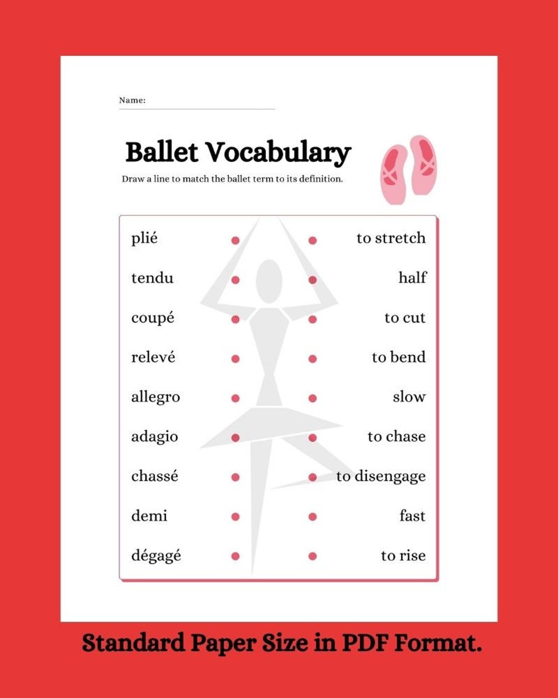 Ballet Vocabulary Worksheet - Etsy