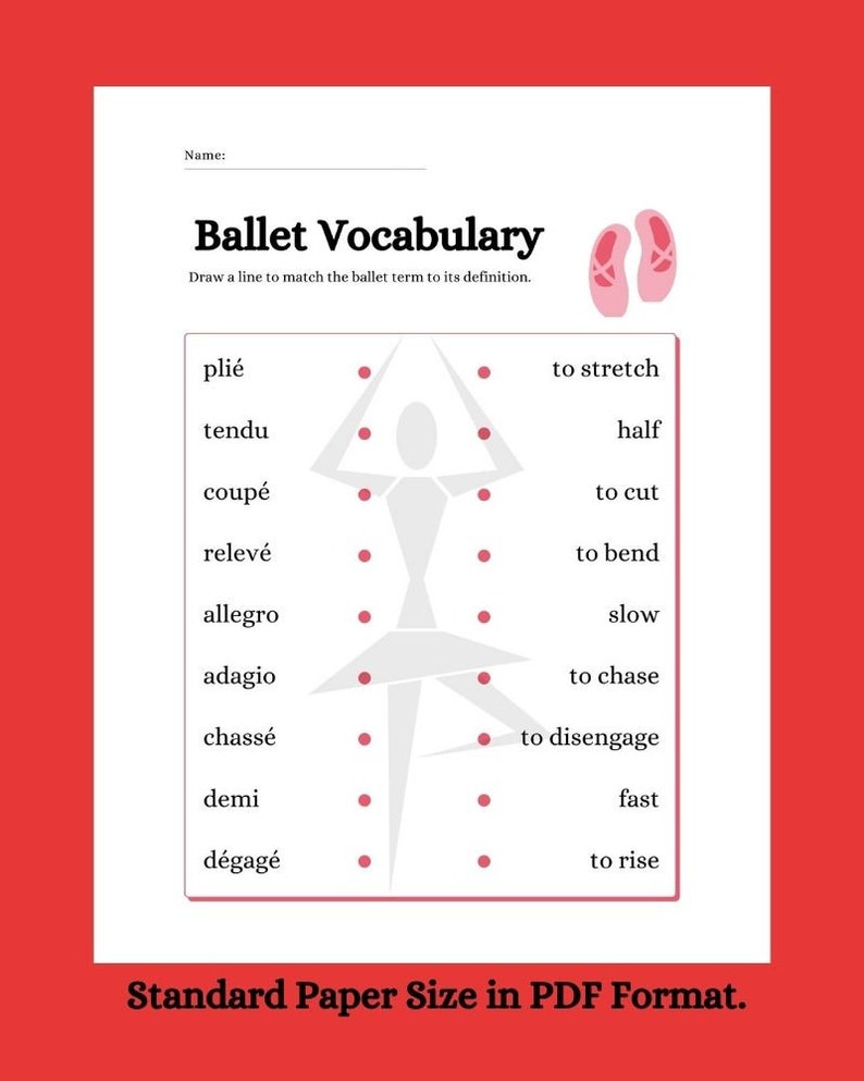 Ballet Vocabulary Worksheet - Etsy