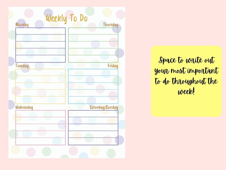 Polka Dot Weekly Planner/to Do Printable PDF - Etsy