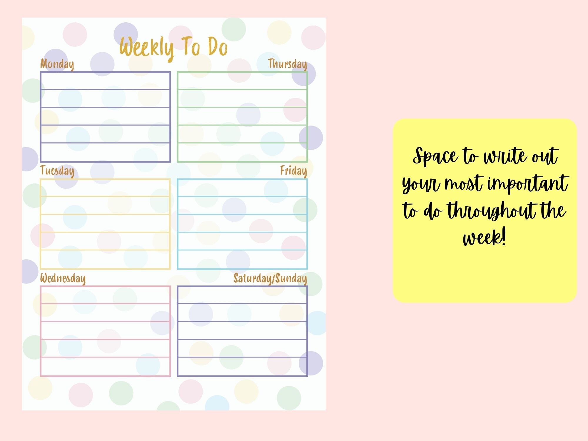 Polka Dot Weekly Planner/to Do Printable PDF - Etsy