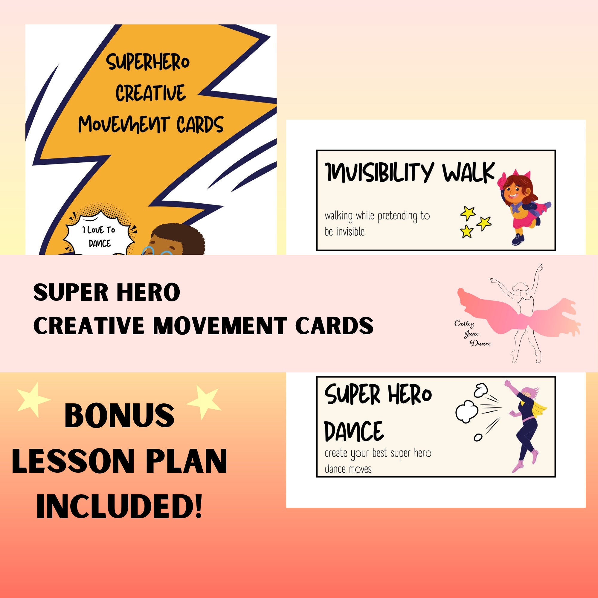 Superhero Creative Movement Cards Dance Lesson - Etsy