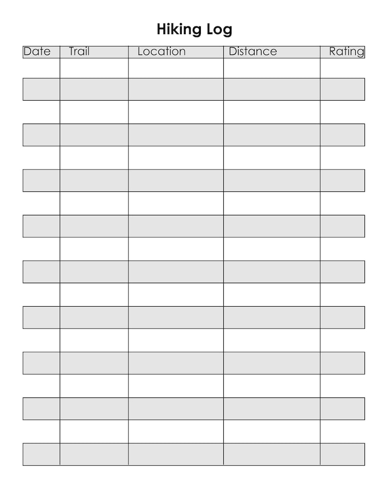 Hiking Notes and Log Printable - Etsy