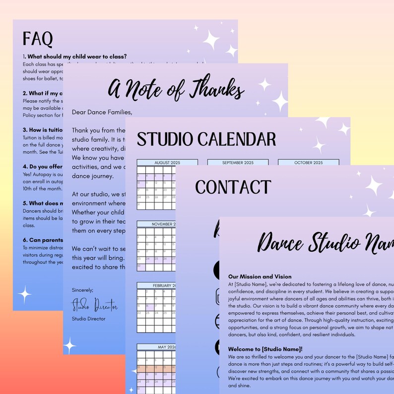 Dance Studio Welcome Packet: Editable Handbook & Forms (canva Template ...